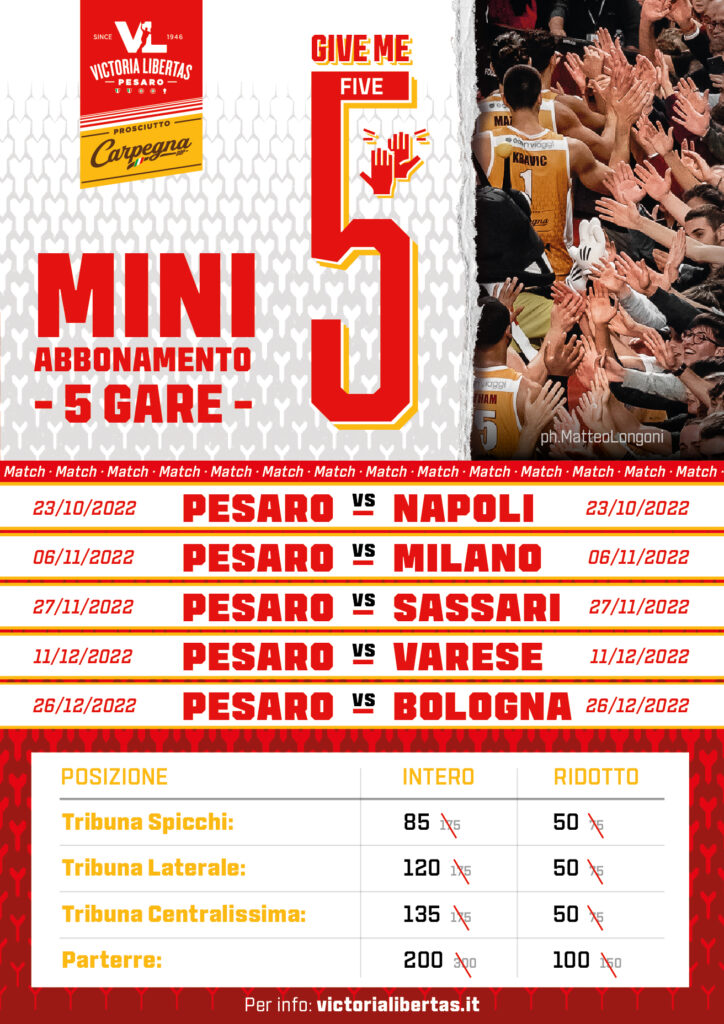 “Give Me Five” mini abbonamento 5 partite – Victoria Libertas